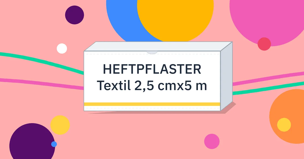 Symbolbild: Packung mit der Aufschrift HEFTPFLASTER Textil 2,5 cmx5 m (PZN 09735068) – Verfügbarkeit und Bezug in Apotheken in Frankfurt am Main