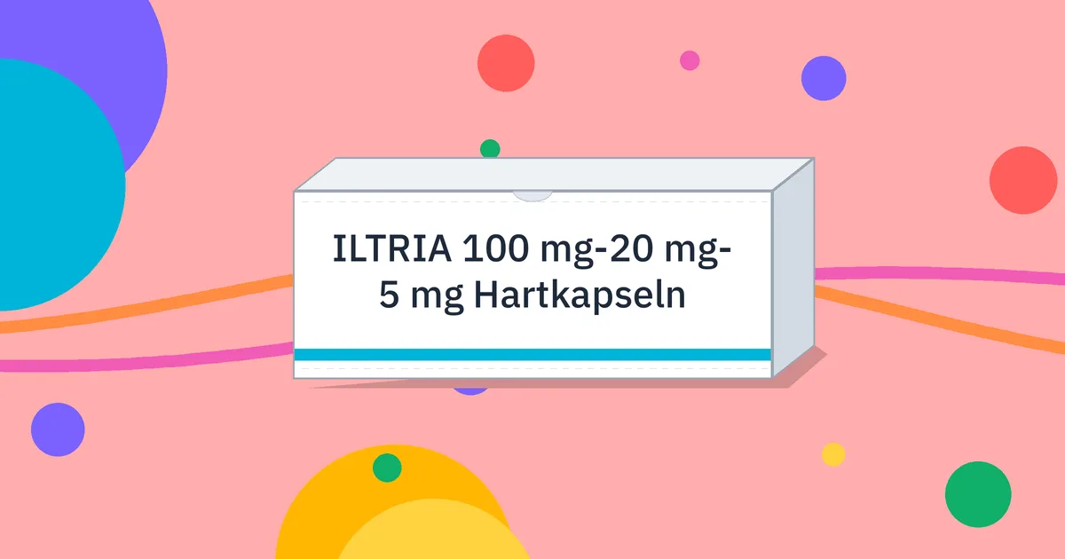 Symbolbild: Packung mit der Aufschrift ILTRIA 100 mg-20 mg-5 mg Hartkapseln (PZN 13359926) – Verfügbarkeit und Bezug in Apotheken in Frankfurt am Main