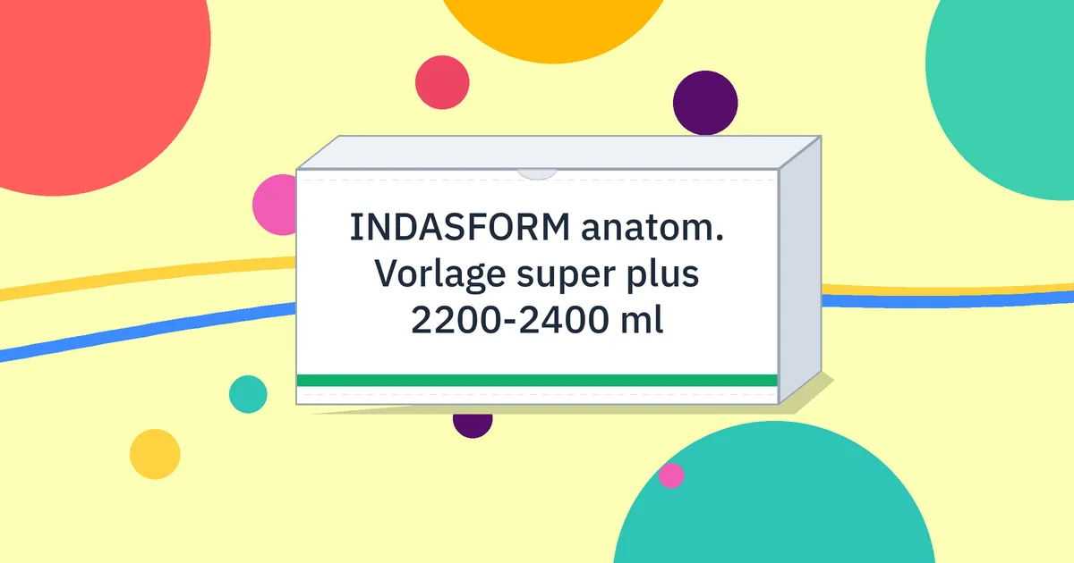 Symbolbild: Packung mit der Aufschrift INDASFORM anatom. Vorlage super plus 2200-2400 ml (PZN 09922913) – Verfügbarkeit und Bezug in Apotheken in Frankfurt am Main