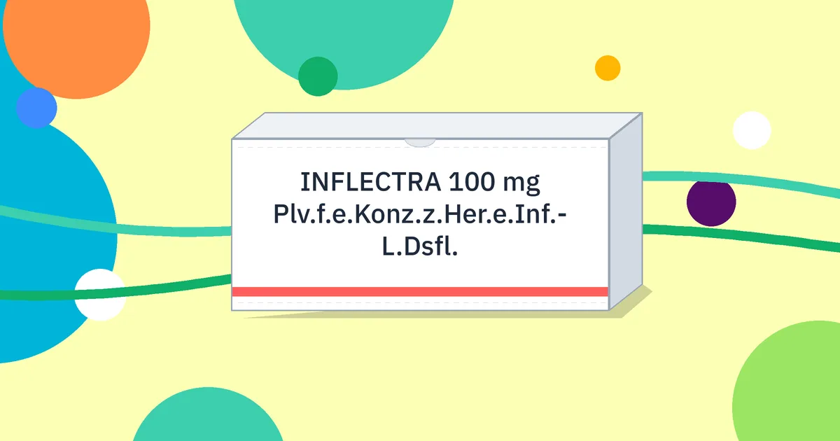 Symbolbild: Packung mit der Aufschrift INFLECTRA 100 mg Plv.f.e.Konz.z.Her.e.Inf.-L.Dsfl. (PZN 11649169) – Verfügbarkeit und Bezug in Apotheken in Frankfurt am Main