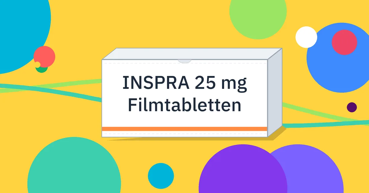 Symbolbild: Packung mit der Aufschrift INSPRA 25 mg Filmtabletten (PZN 10957673) – Verfügbarkeit und Bezug in Apotheken in Frankfurt am Main