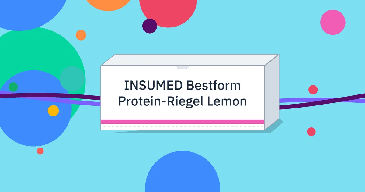 Symbolbild: Packung mit der Aufschrift INSUMED Bestform Protein-Riegel Lemon (PZN 18131493) – Verfügbarkeit und Bezug in Apotheken in Frankfurt am Main