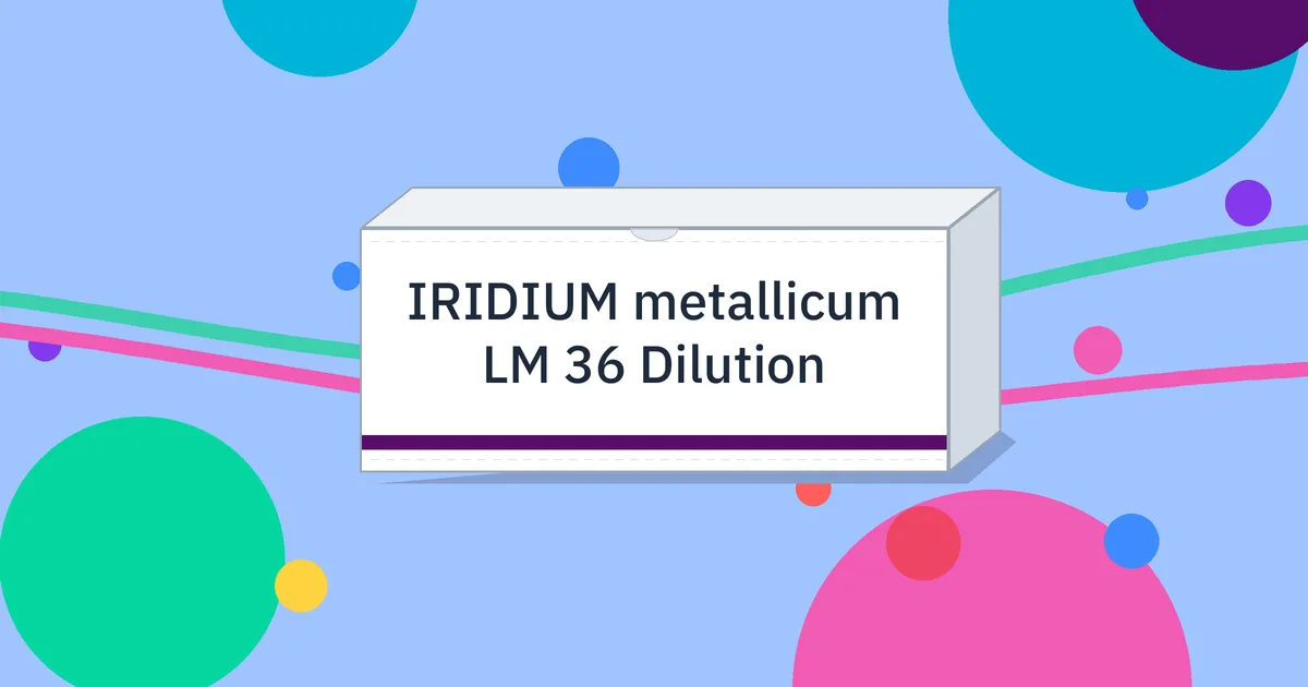 Symbolbild: Packung mit der Aufschrift IRIDIUM metallicum LM 36 Dilution (PZN 12913674) – Verfügbarkeit und Bezug in Apotheken in Frankfurt am Main