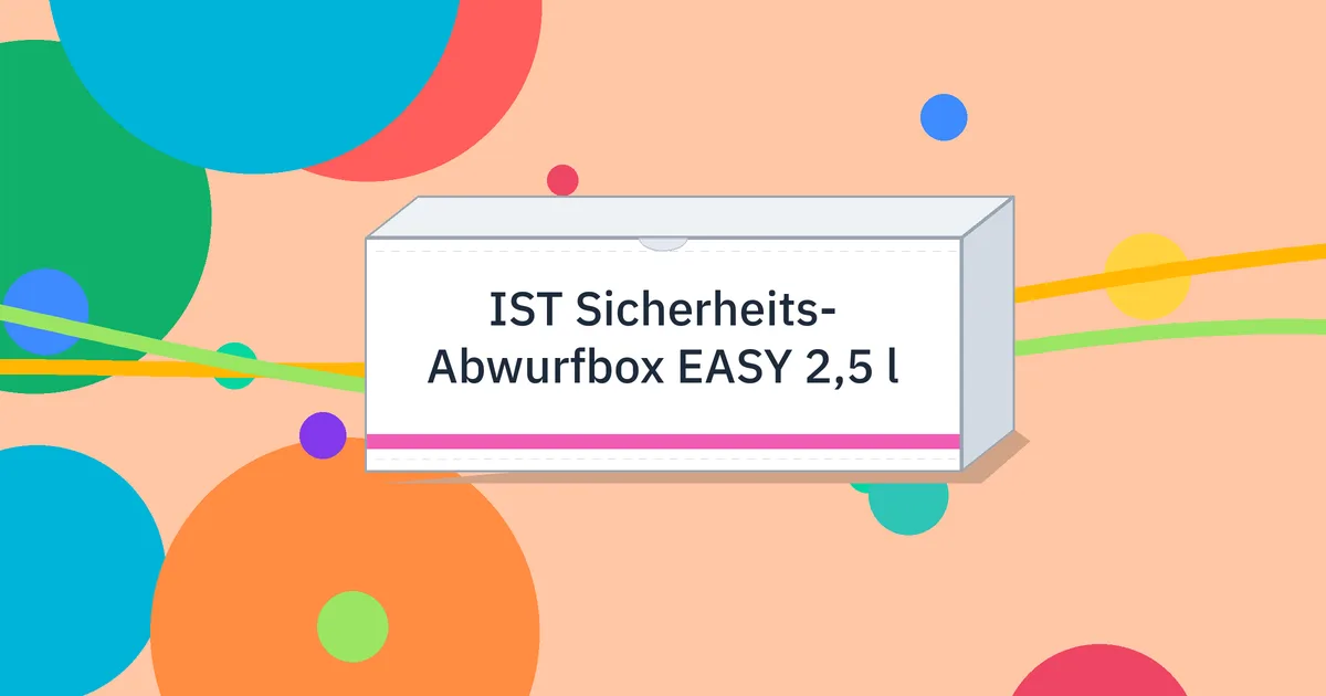 Symbolbild: Packung mit der Aufschrift IST Sicherheits-Abwurfbox EASY 2,5 l (PZN 17252390) – Verfügbarkeit und Bezug in Apotheken in Frankfurt am Main