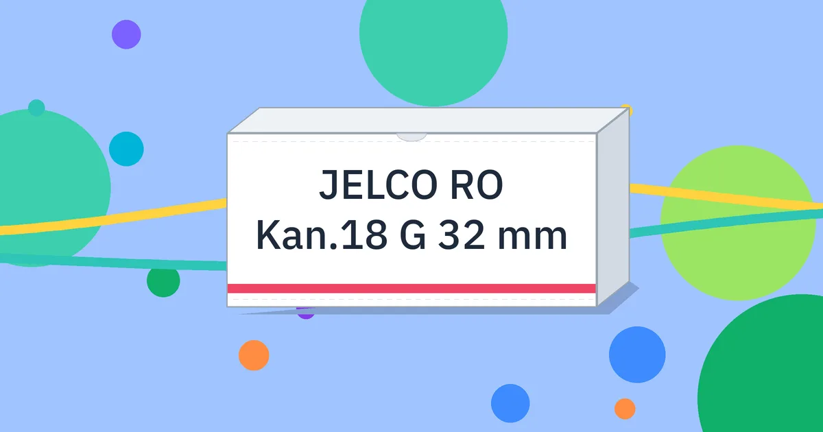 Symbolbild: Packung mit der Aufschrift JELCO RO Kan.18 G 32 mm (PZN 09106409) – Verfügbarkeit und Bezug in Apotheken in Frankfurt am Main