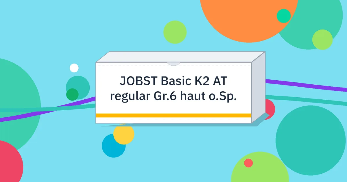 Symbolbild: Packung mit der Aufschrift JOBST Basic K2 AT regular Gr.6 haut o.Sp. (PZN 11249777) – Verfügbarkeit und Bezug in Apotheken in Frankfurt am Main