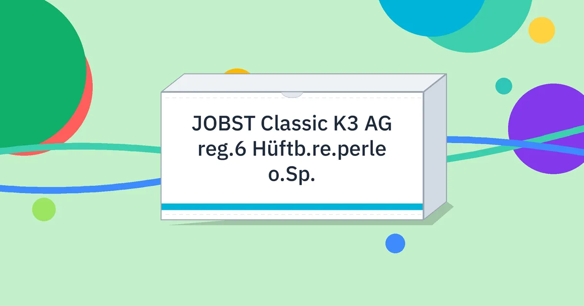Symbolbild: Packung mit der Aufschrift JOBST Classic K3 AG reg.6 Hüftb.re.perle o.Sp. (PZN 13076476) – Verfügbarkeit und Bezug in Apotheken in Frankfurt am Main