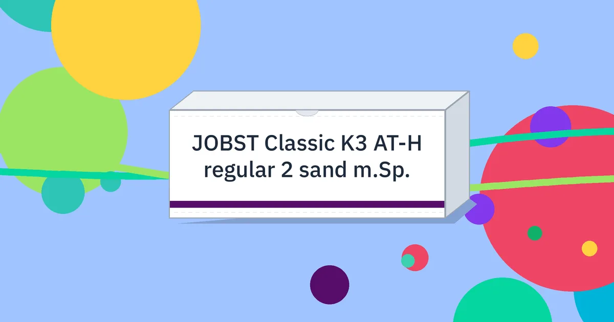 Symbolbild: Packung mit der Aufschrift JOBST Classic K3 AT-H regular 2 sand m.Sp. (PZN 13077607) – Verfügbarkeit und Bezug in Apotheken in Frankfurt am Main
