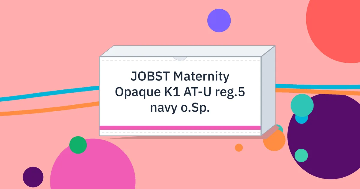 Symbolbild: Packung mit der Aufschrift JOBST Maternity Opaque K1 AT-U reg.5 navy o.Sp. (PZN 15859900) – Verfügbarkeit und Bezug in Apotheken in Frankfurt am Main