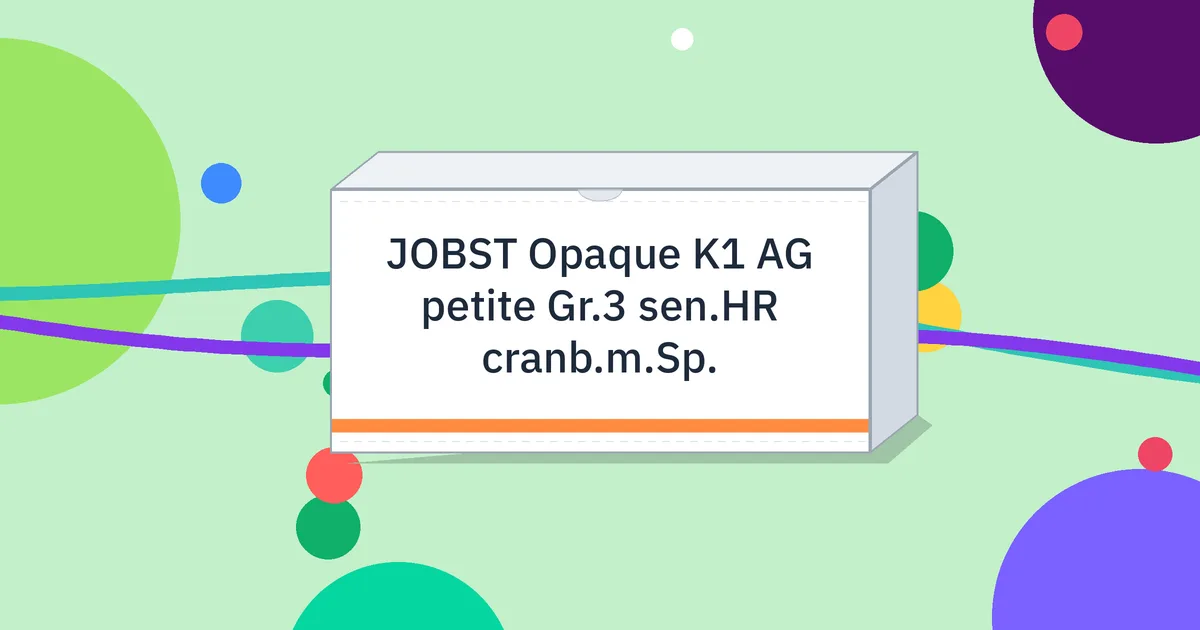 Symbolbild: Packung mit der Aufschrift JOBST Opaque K1 AG petite Gr.3 sen.HR cranb.m.Sp. (PZN 13085529) – Verfügbarkeit und Bezug in Apotheken in Frankfurt am Main