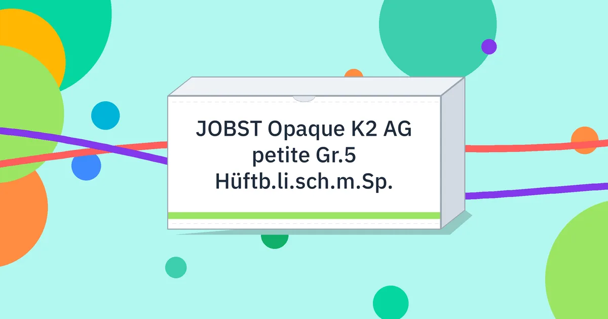 Symbolbild: Packung mit der Aufschrift JOBST Opaque K2 AG petite Gr.5 Hüftb.li.sch.m.Sp. (PZN 13113792) – Verfügbarkeit und Bezug in Apotheken in Frankfurt am Main