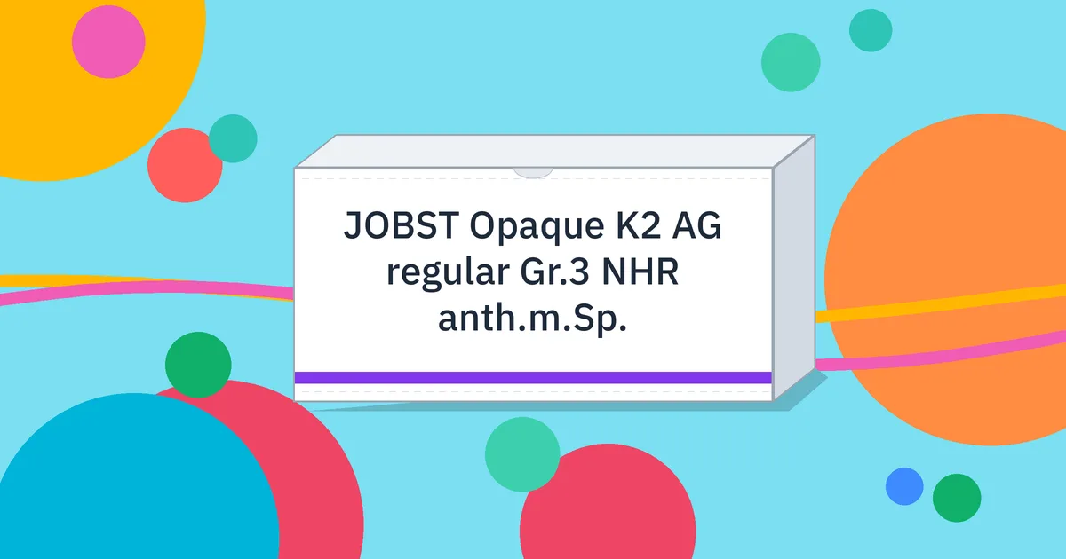 Symbolbild: Packung mit der Aufschrift JOBST Opaque K2 AG regular Gr.3 NHR anth.m.Sp. (PZN 16279659) – Verfügbarkeit und Bezug in Apotheken in Frankfurt am Main