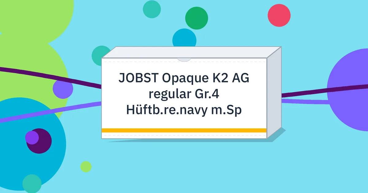 Symbolbild: Packung mit der Aufschrift JOBST Opaque K2 AG regular Gr.4 Hüftb.re.navy m.Sp (PZN 13117258) – Verfügbarkeit und Bezug in Apotheken in Frankfurt am Main