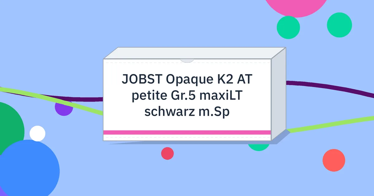 Symbolbild: Packung mit der Aufschrift JOBST Opaque K2 AT petite Gr.5 maxiLT schwarz m.Sp (PZN 13118950) – Verfügbarkeit und Bezug in Apotheken in Frankfurt am Main