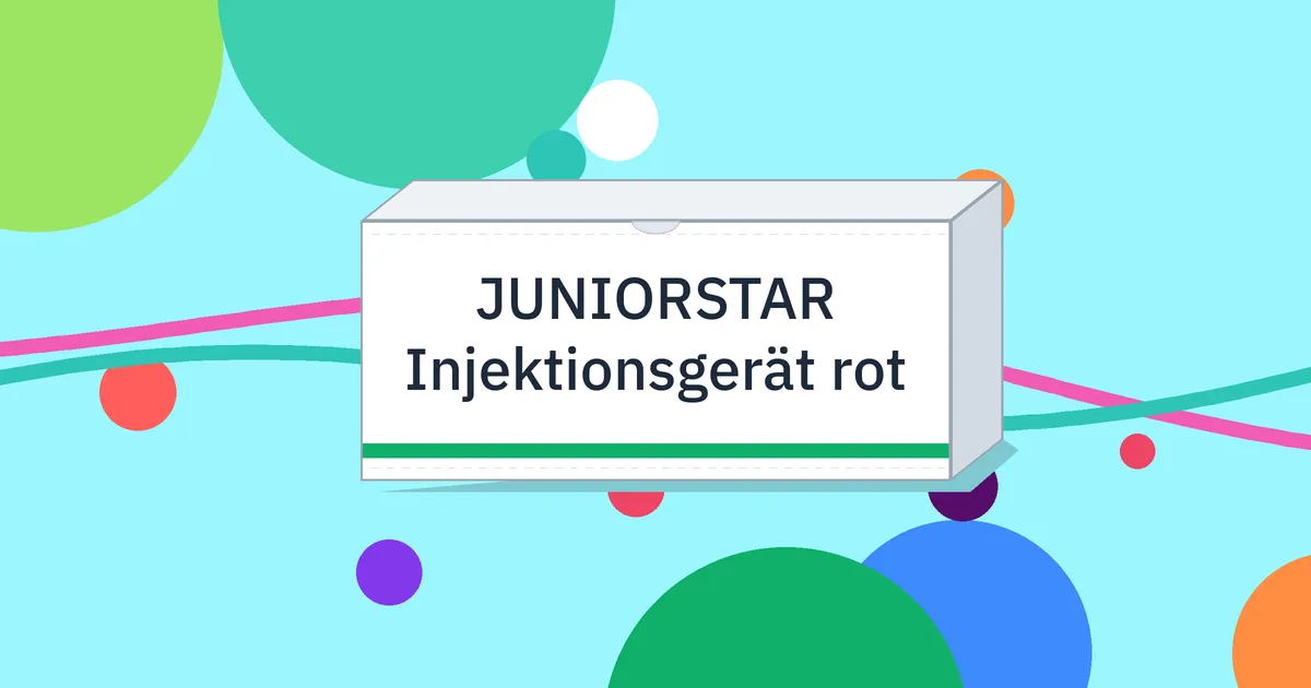 Symbolbild: Packung mit der Aufschrift JUNIORSTAR Injektionsgerät rot (PZN 09937381) – Verfügbarkeit und Bezug in Apotheken in Frankfurt am Main