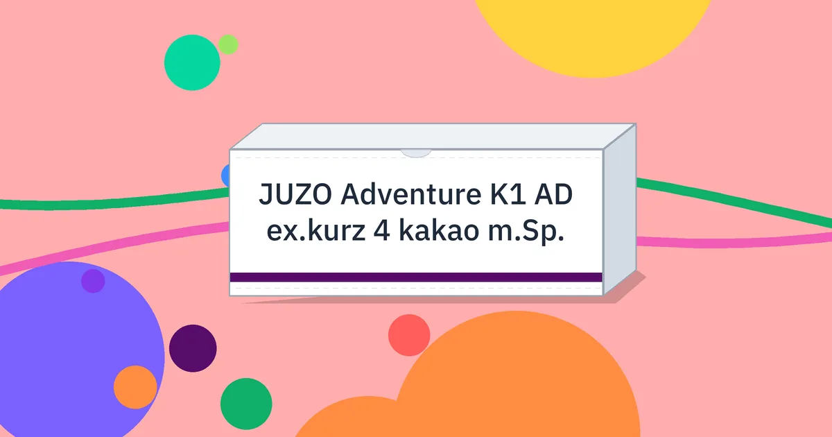 Symbolbild: Packung mit der Aufschrift JUZO Adventure K1 AD ex.kurz 4 kakao m.Sp. (PZN 14977833) – Verfügbarkeit und Bezug in Apotheken in Frankfurt am Main