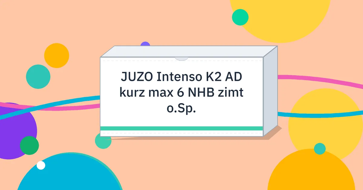 Symbolbild: Packung mit der Aufschrift JUZO Intenso K2 AD kurz max 6 NHB zimt o.Sp. (PZN 18622624) – Verfügbarkeit und Bezug in Apotheken in Frankfurt am Main