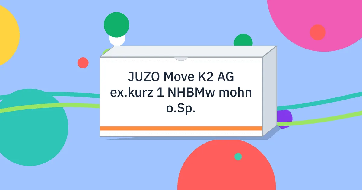 Symbolbild: Packung mit der Aufschrift JUZO Move K2 AG ex.kurz 1 NHBMw mohn o.Sp. (PZN 18565079) – Verfügbarkeit und Bezug in Apotheken in Frankfurt am Main