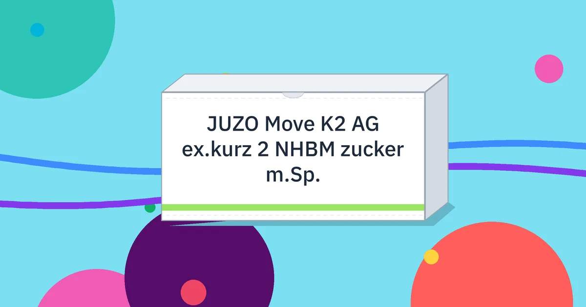 Symbolbild: Packung mit der Aufschrift JUZO Move K2 AG ex.kurz 2 NHBM zucker m.Sp. (PZN 18531117) – Verfügbarkeit und Bezug in Apotheken in Frankfurt am Main