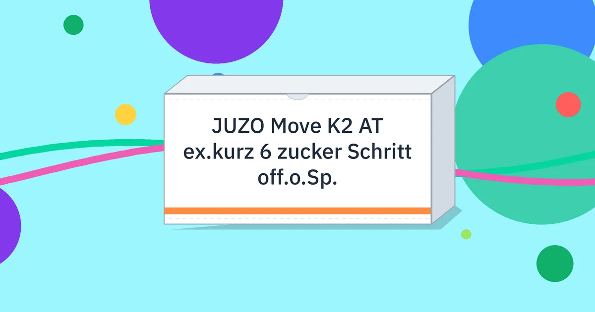 Symbolbild: Packung mit der Aufschrift JUZO Move K2 AT ex.kurz 6 zucker Schritt off.o.Sp. (PZN 20672612) – Verfügbarkeit und Bezug in Apotheken in Frankfurt am Main