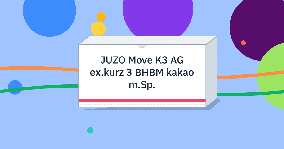 Symbolbild: Packung mit der Aufschrift JUZO Move K3 AG ex.kurz 3 BHBM kakao m.Sp. (PZN 18595962) – Verfügbarkeit und Bezug in Apotheken in Frankfurt am Main