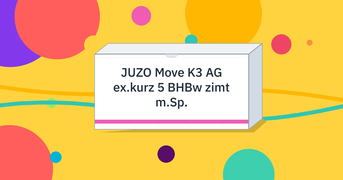 Symbolbild: Packung mit der Aufschrift JUZO Move K3 AG ex.kurz 5 BHBw zimt m.Sp. (PZN 18583798) – Verfügbarkeit und Bezug in Apotheken in Frankfurt am Main