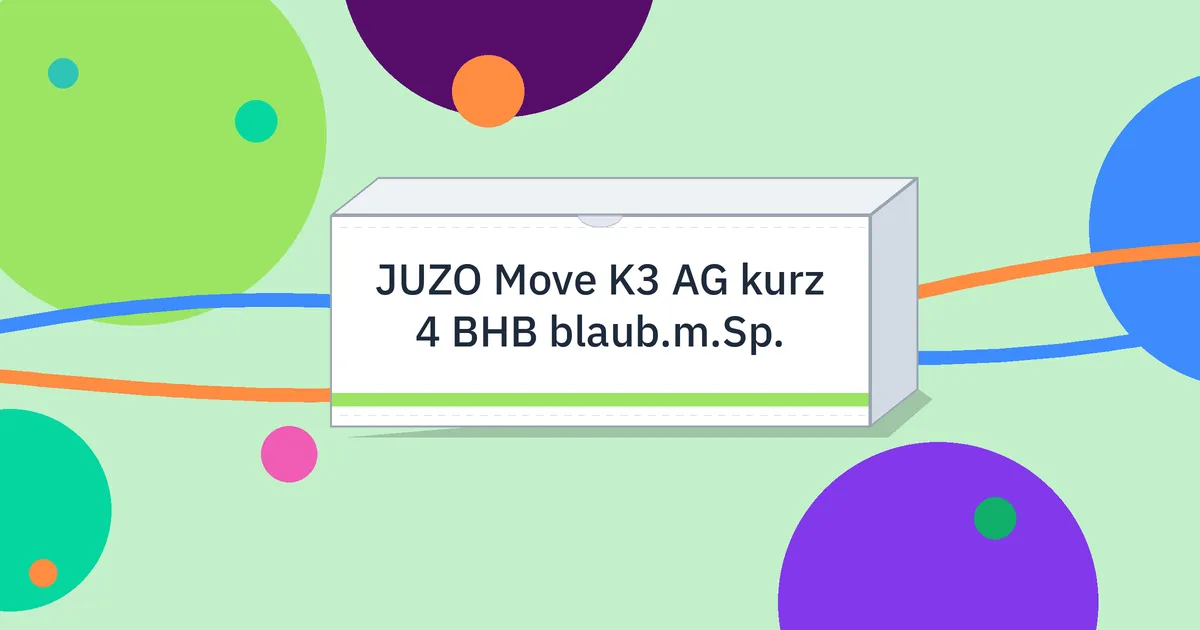 Symbolbild: Packung mit der Aufschrift JUZO Move K3 AG kurz 4 BHB blaub.m.Sp. (PZN 18591421) – Verfügbarkeit und Bezug in Apotheken in Frankfurt am Main