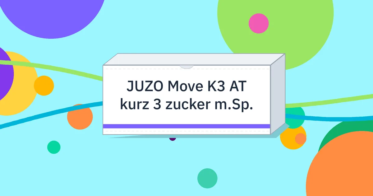 Symbolbild: Packung mit der Aufschrift JUZO Move K3 AT kurz 3 zucker m.Sp. (PZN 20682881) – Verfügbarkeit und Bezug in Apotheken in Frankfurt am Main