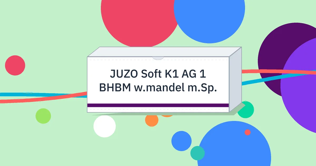 Symbolbild: Packung mit der Aufschrift JUZO Soft K1 AG 1 BHBM w.mandel m.Sp. (PZN 14863041) – Verfügbarkeit und Bezug in Apotheken in Frankfurt am Main