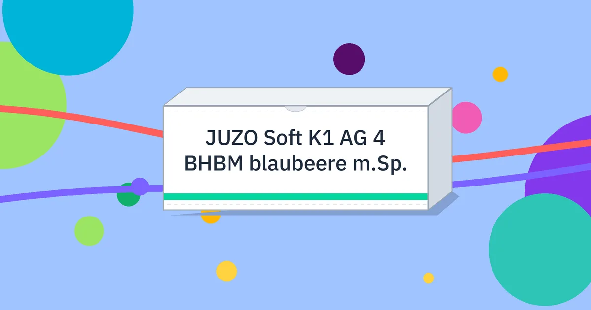 Symbolbild: Packung mit der Aufschrift JUZO Soft K1 AG 4 BHBM blaubeere m.Sp. (PZN 14855107) – Verfügbarkeit und Bezug in Apotheken in Frankfurt am Main