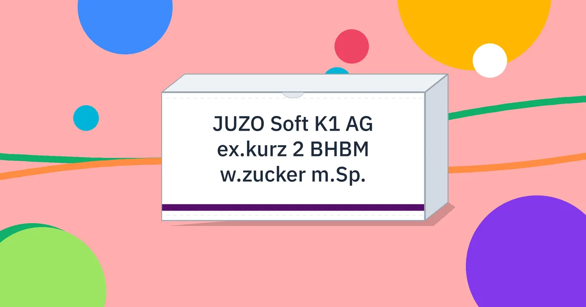 Symbolbild: Packung mit der Aufschrift JUZO Soft K1 AG ex.kurz 2 BHBM w.zucker m.Sp. (PZN 14863940) – Verfügbarkeit und Bezug in Apotheken in Frankfurt am Main