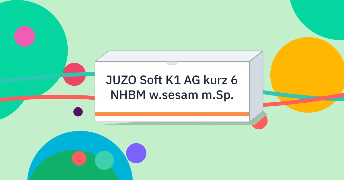 Symbolbild: Packung mit der Aufschrift JUZO Soft K1 AG kurz 6 NHBM w.sesam m.Sp. (PZN 15016691) – Verfügbarkeit und Bezug in Apotheken in Frankfurt am Main
