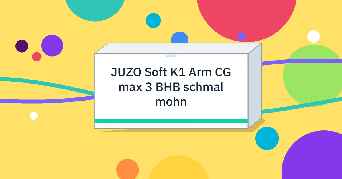 Symbolbild: Packung mit der Aufschrift JUZO Soft K1 Arm CG max 3 BHB schmal mohn (PZN 15509850) – Verfügbarkeit und Bezug in Apotheken in Frankfurt am Main