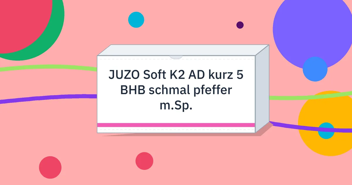 Symbolbild: Packung mit der Aufschrift JUZO Soft K2 AD kurz 5 BHB schmal pfeffer m.Sp. (PZN 15465578) – Verfügbarkeit und Bezug in Apotheken in Frankfurt am Main
