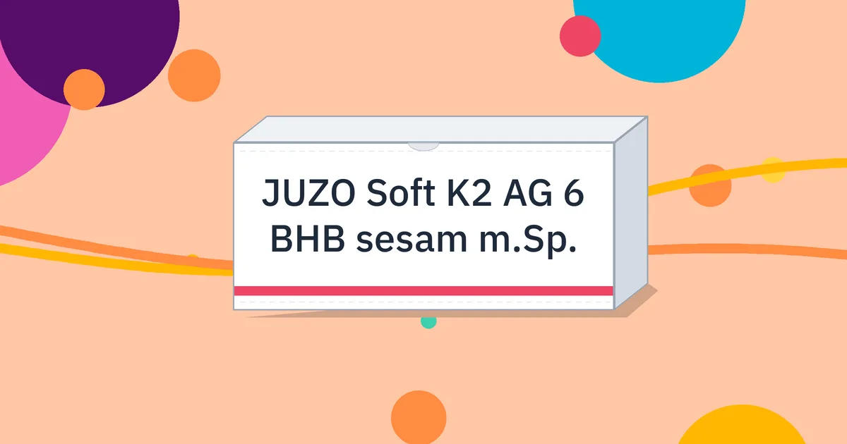 Symbolbild: Packung mit der Aufschrift JUZO Soft K2 AG 6 BHB sesam m.Sp. (PZN 14824839) – Verfügbarkeit und Bezug in Apotheken in Frankfurt am Main