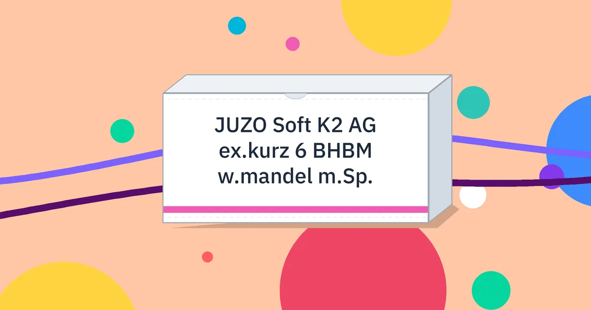 Symbolbild: Packung mit der Aufschrift JUZO Soft K2 AG ex.kurz 6 BHBM w.mandel m.Sp. (PZN 14868363) – Verfügbarkeit und Bezug in Apotheken in Frankfurt am Main