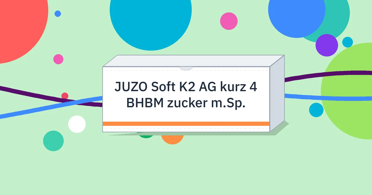 Symbolbild: Packung mit der Aufschrift JUZO Soft K2 AG kurz 4 BHBM zucker m.Sp. (PZN 14859358) – Verfügbarkeit und Bezug in Apotheken in Frankfurt am Main