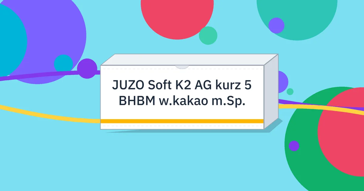 Symbolbild: Packung mit der Aufschrift JUZO Soft K2 AG kurz 5 BHBM w.kakao m.Sp. (PZN 14867837) – Verfügbarkeit und Bezug in Apotheken in Frankfurt am Main