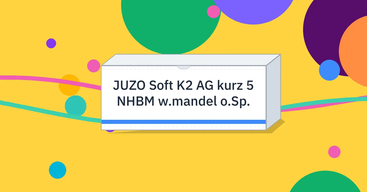 Symbolbild: Packung mit der Aufschrift JUZO Soft K2 AG kurz 5 NHBM w.mandel o.Sp. (PZN 15020646) – Verfügbarkeit und Bezug in Apotheken in Frankfurt am Main