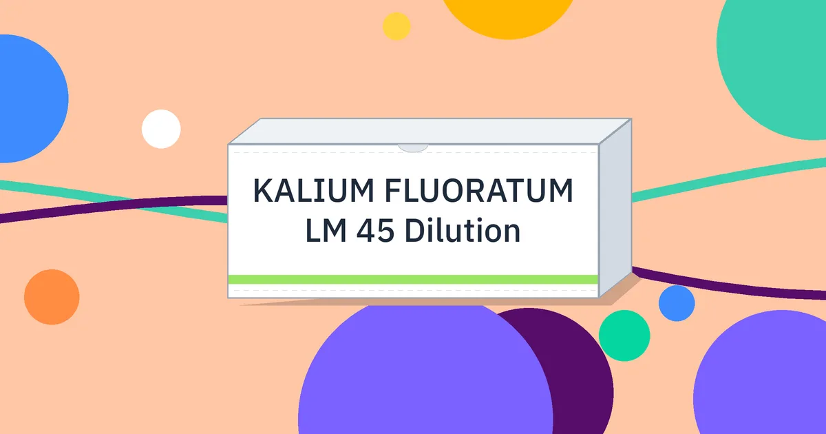 Symbolbild: Packung mit der Aufschrift KALIUM FLUORATUM LM 45 Dilution (PZN 12921745) – Verfügbarkeit und Bezug in Apotheken in Frankfurt am Main