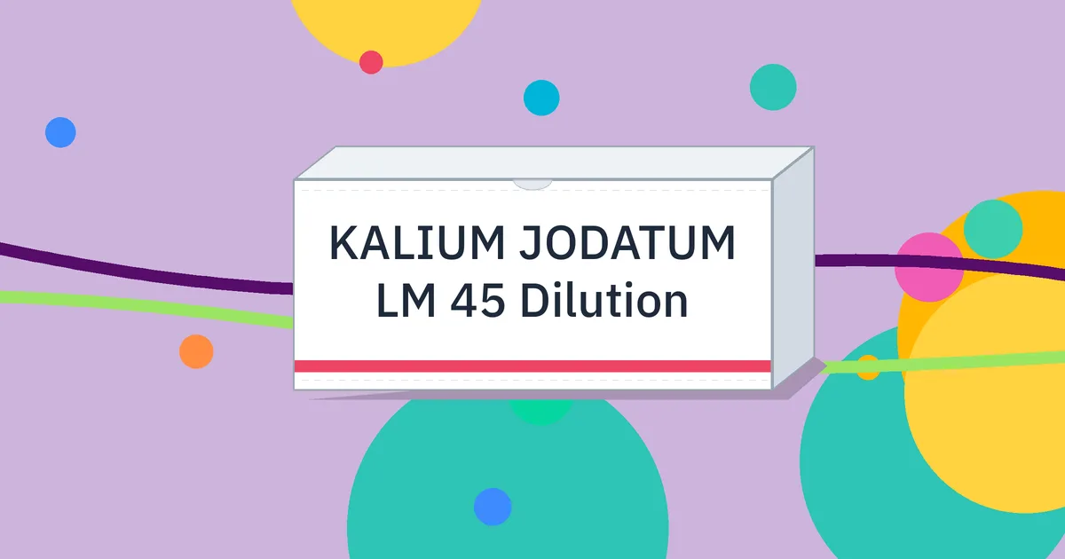 Symbolbild: Packung mit der Aufschrift KALIUM JODATUM LM 45 Dilution (PZN 12922638) – Verfügbarkeit und Bezug in Apotheken in Frankfurt am Main