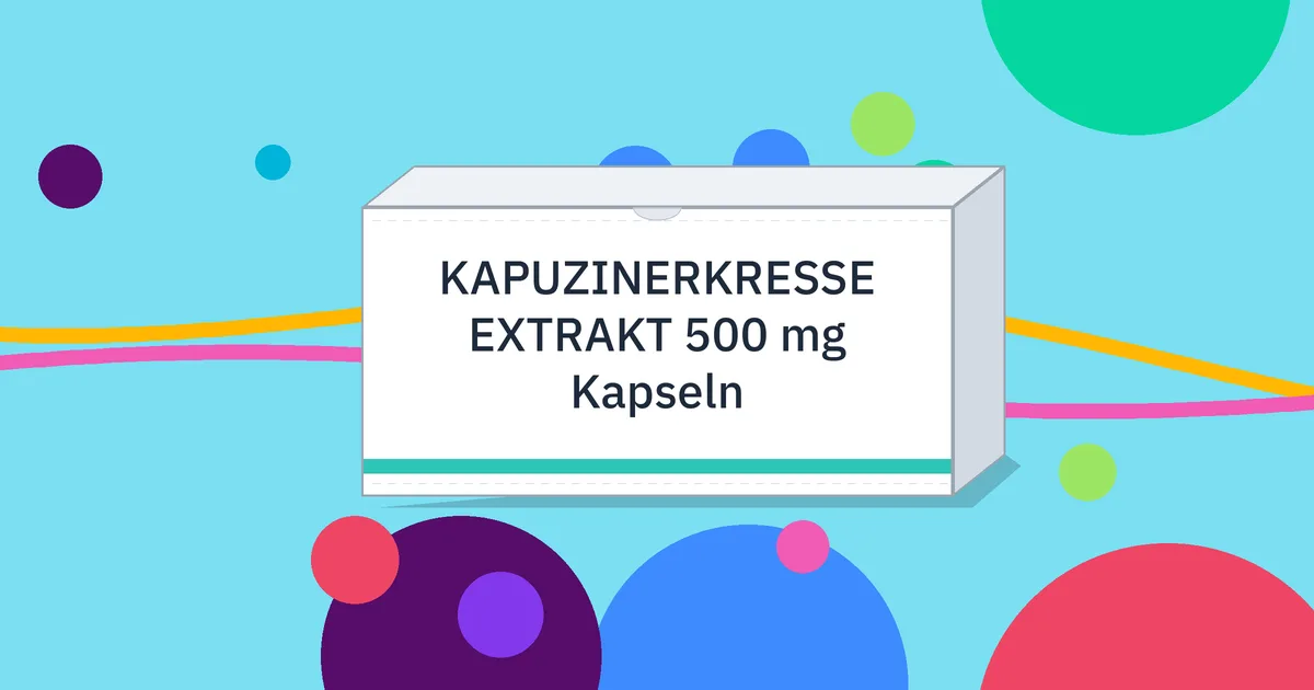 Symbolbild: Packung mit der Aufschrift KAPUZINERKRESSE EXTRAKT 500 mg Kapseln (PZN 18487132) – Verfügbarkeit und Bezug in Apotheken in Frankfurt am Main