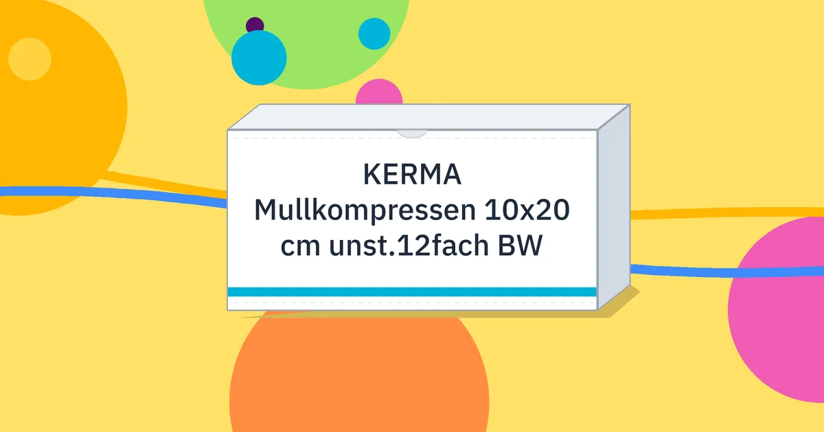 Symbolbild: Packung mit der Aufschrift KERMA Mullkompressen 10x20 cm unst.12fach BW (PZN 01901969) – Verfügbarkeit und Bezug in Apotheken in Frankfurt am Main