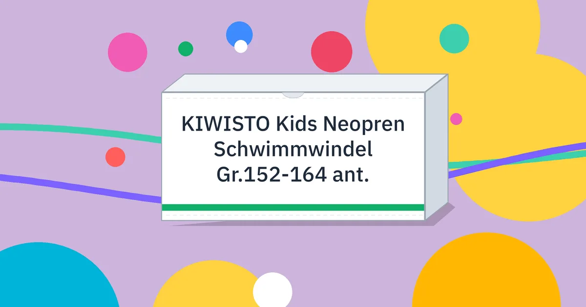 Symbolbild: Packung mit der Aufschrift KIWISTO Kids Neopren Schwimmwindel Gr.152-164 ant. (PZN 16589638) – Verfügbarkeit und Bezug in Apotheken in Frankfurt am Main