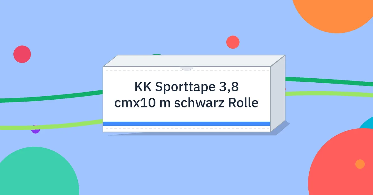 Symbolbild: Packung mit der Aufschrift KK Sporttape 3,8 cmx10 m schwarz Rolle (PZN 14242474) – Verfügbarkeit und Bezug in Apotheken in Frankfurt am Main