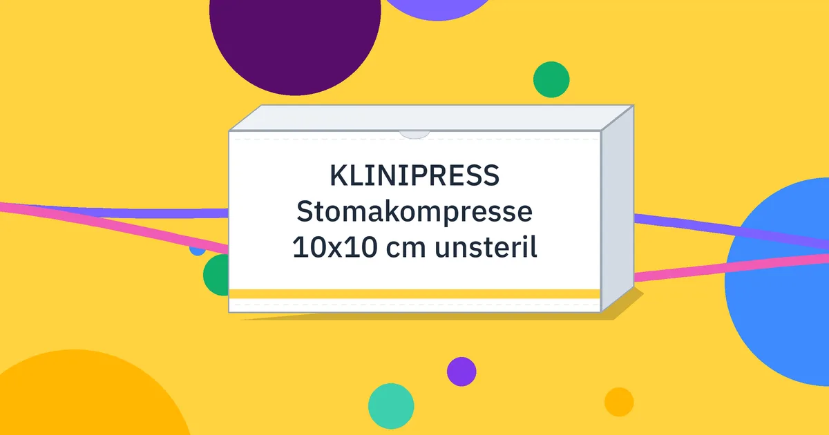 Symbolbild: Packung mit der Aufschrift KLINIPRESS Stomakompresse 10x10 cm unsteril (PZN 11684987) – Verfügbarkeit und Bezug in Apotheken in Frankfurt am Main