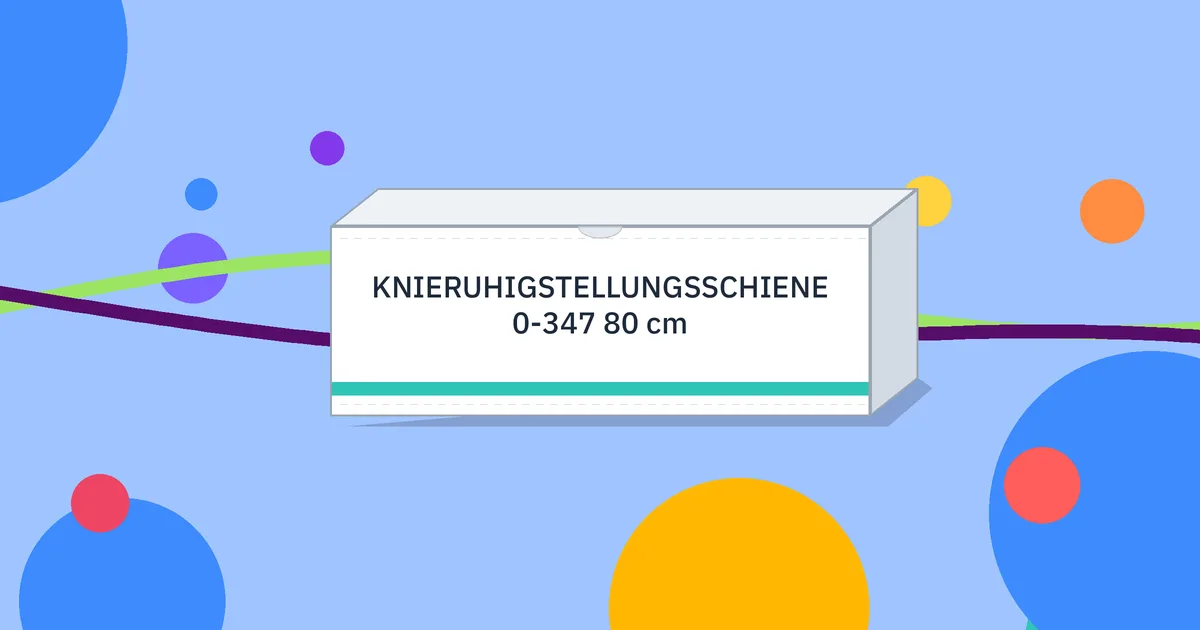 Symbolbild: Packung mit der Aufschrift KNIERUHIGSTELLUNGSSCHIENE 0-347 80 cm (PZN 10167534) – Verfügbarkeit und Bezug in Apotheken in Frankfurt am Main
