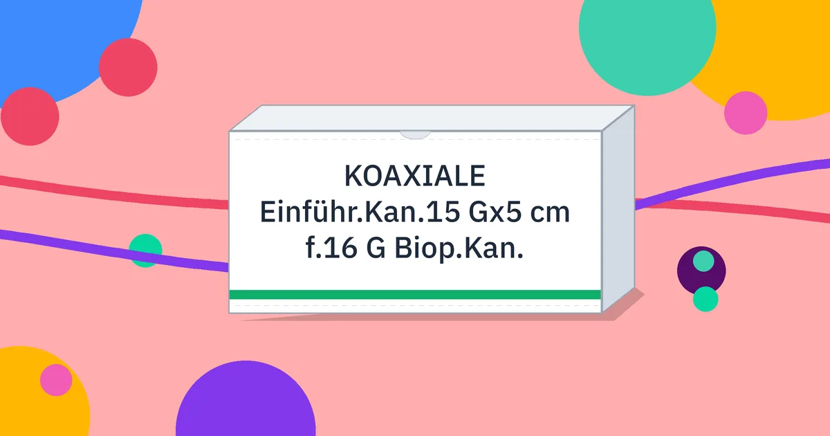 Symbolbild: Packung mit der Aufschrift KOAXIALE Einführ.Kan.15 Gx5 cm f.16 G Biop.Kan. (PZN 06124832) – Verfügbarkeit und Bezug in Apotheken in Frankfurt am Main