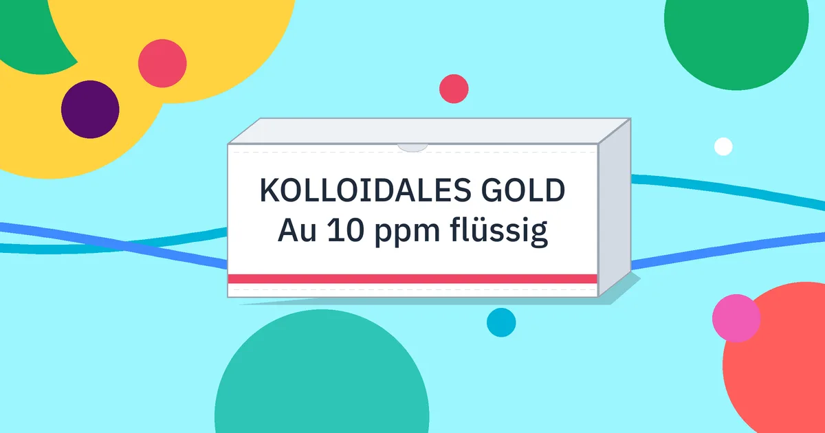 Symbolbild: Packung mit der Aufschrift KOLLOIDALES GOLD Au 10 ppm flüssig (PZN 16896837) – Verfügbarkeit und Bezug in Apotheken in Frankfurt am Main