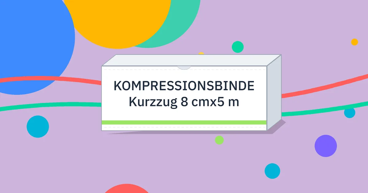 Symbolbild: Packung mit der Aufschrift KOMPRESSIONSBINDE Kurzzug 8 cmx5 m (PZN 07550643) – Verfügbarkeit und Bezug in Apotheken in Frankfurt am Main